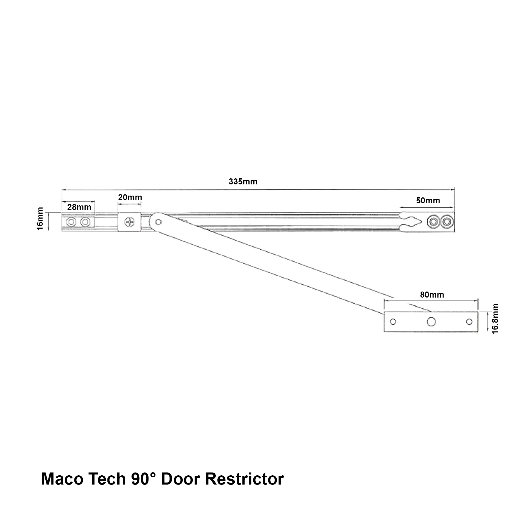 Maco Tech 90° Degree Door Restrictor Stay Hold Open 335mm - JCP Hardware